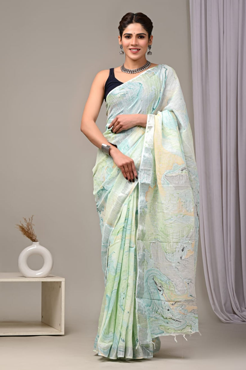 Buy Greenish Linen Saree